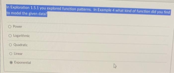 Solved In Exploration 1.5.1 you explored function patterns. | Chegg.com
