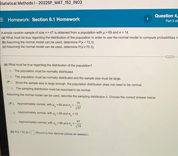Solved Statistical Methods 1 - 2022SP_MAT_152_INO3 = | Chegg.com