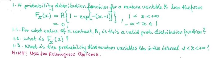 Solved 1. A probability distribution function for a random | Chegg.com