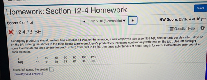 Solved Save Homework Section 12 4 Homework Score 0 Of 1 Pt
