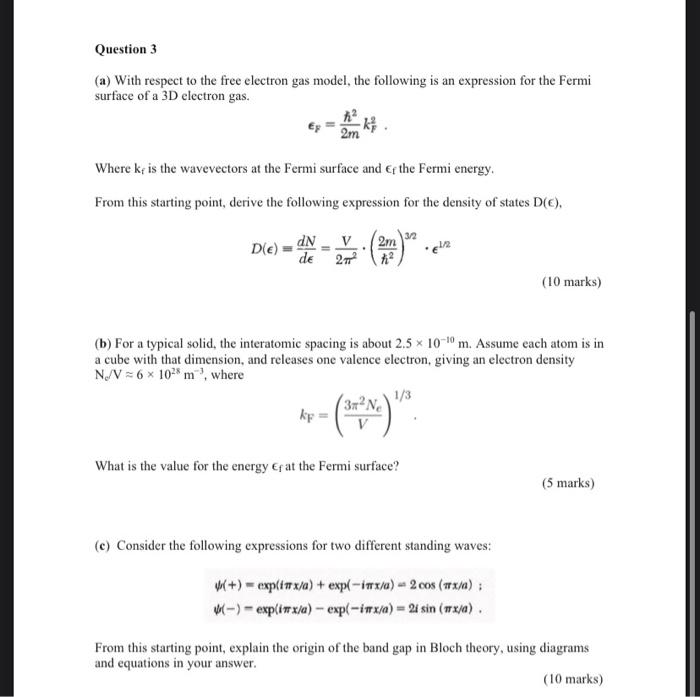 Solved (a) With respect to the free electron gas model, the | Chegg.com