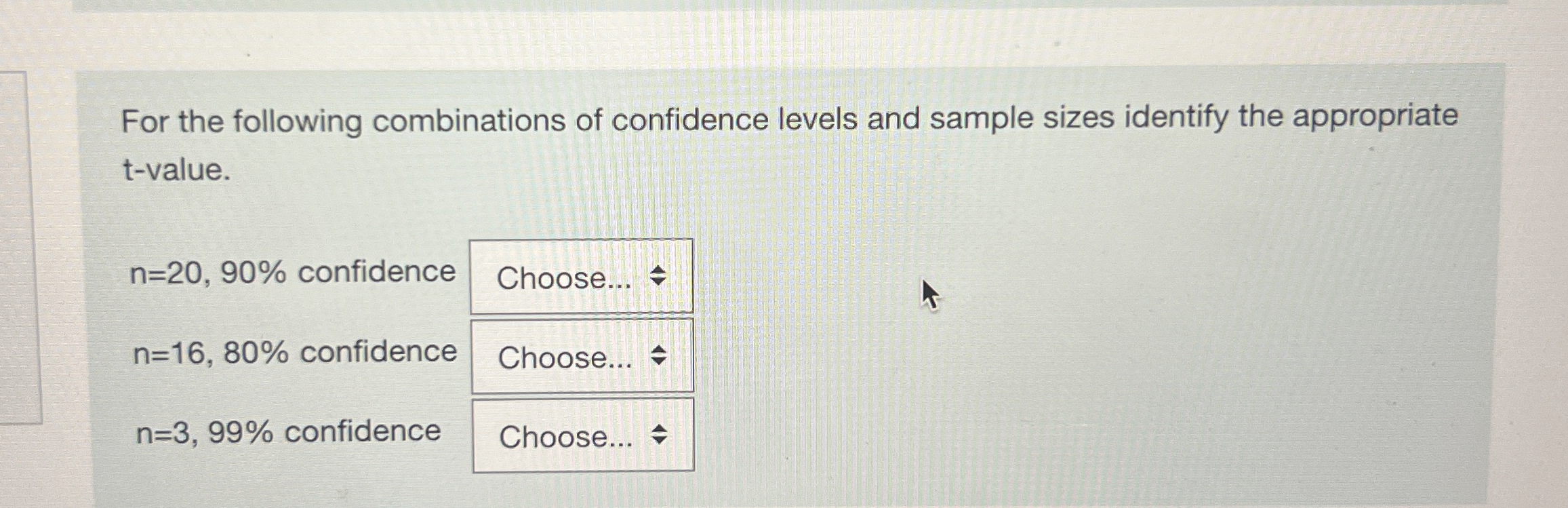 Solved For the following combinations of confidence levels | Chegg.com