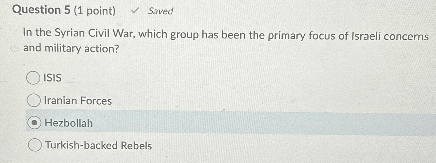 Solved Question 5 (1 ﻿point) ﻿SavedIn the Syrian Civil War, | Chegg.com