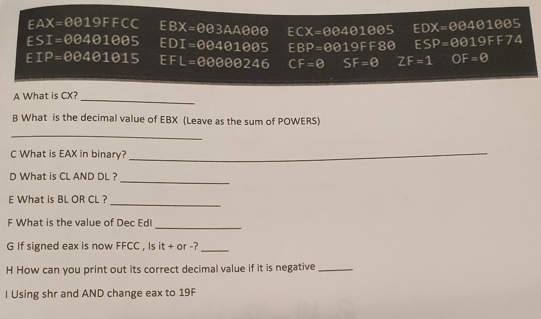 Solved A What is CX? B What is the decimal value of EBX | Chegg.com