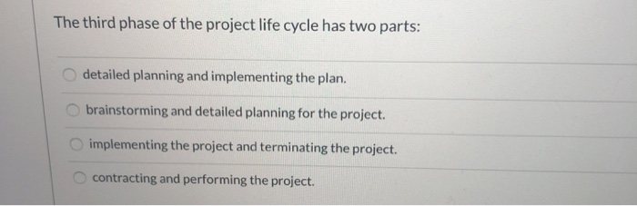 Solved The third phase of the project life cycle has two | Chegg.com