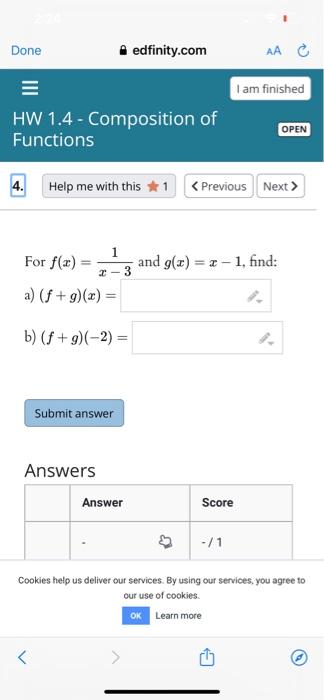 Solved Done edfinity.com AA I am finished HW 1.4 - | Chegg.com