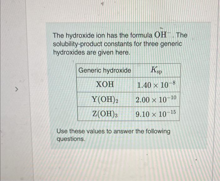 Solved The tydroxde ion has the formula OH−- The | Chegg.com