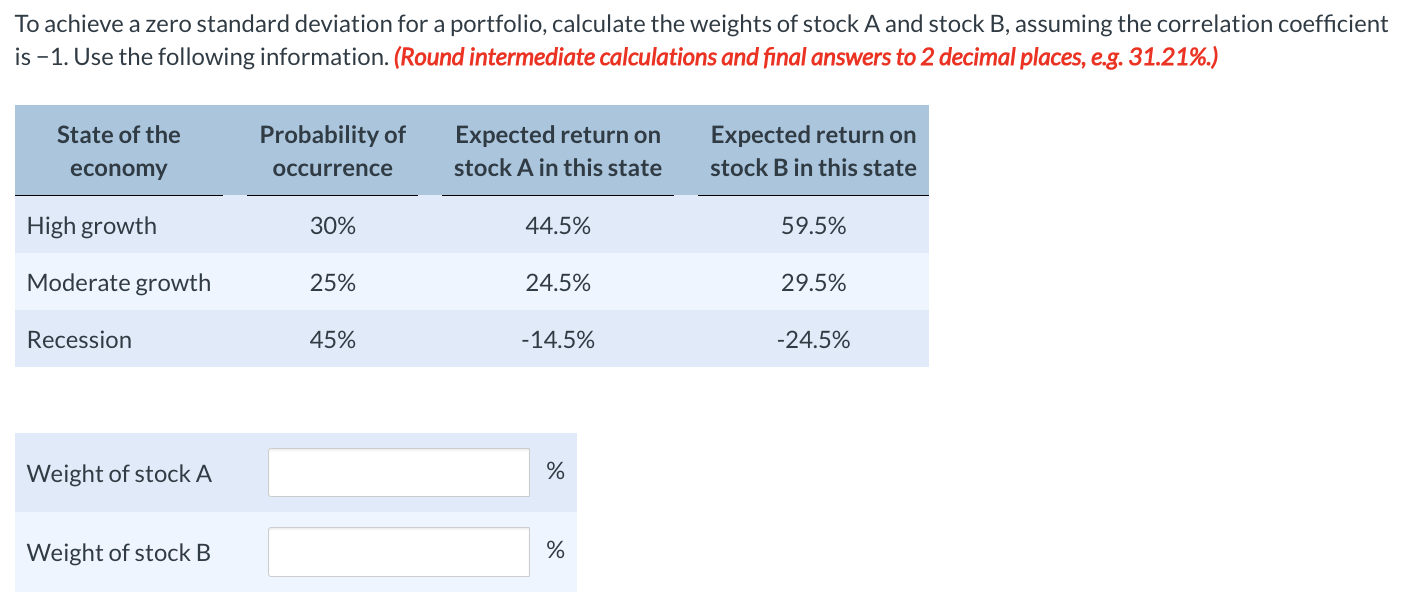Solved To Achieve A Zero Standard Deviation For A Portfolio