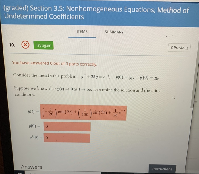Solved (graded) Section 3.5: Nonhomogeneous Equations; | Chegg.com