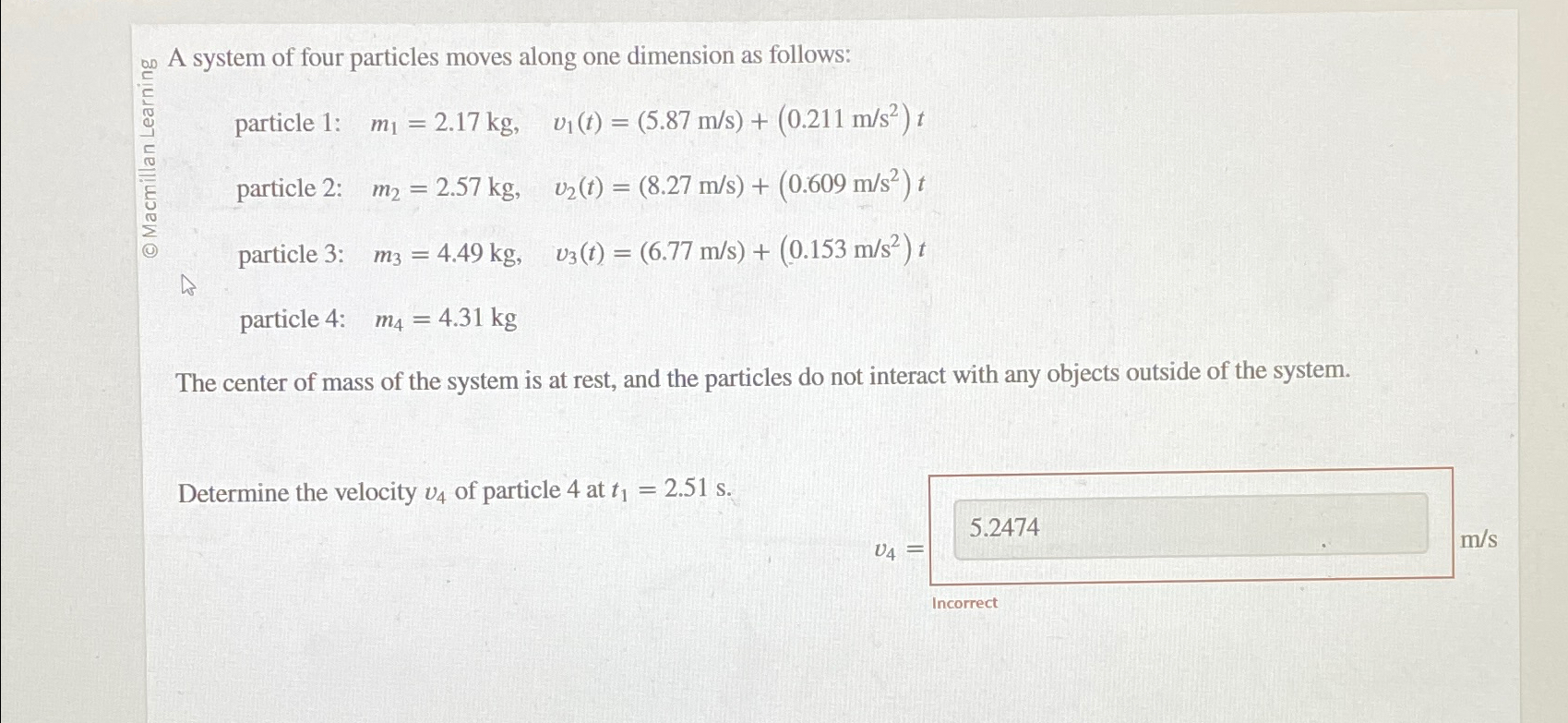 A system of four particles moves along one dimension | Chegg.com