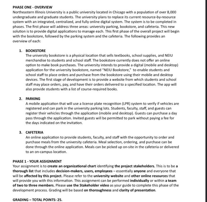 Solved PHASE ONE - OVERVIEW Northeastern Illinois University | Chegg.com