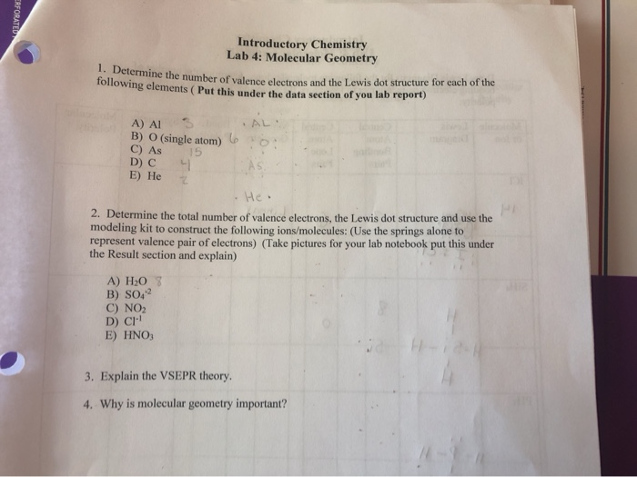Solved Introductory Chemistry Lab 4: Molecular Geometry 1. | Chegg.com