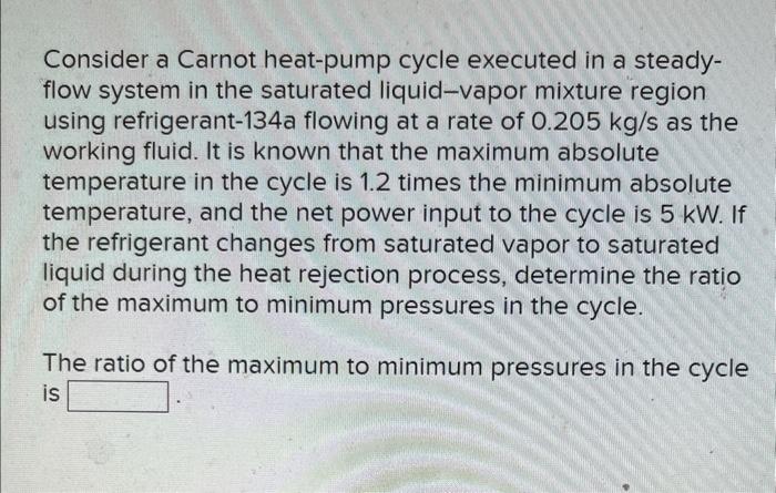 Solved Consider a Carnot heat-pump cycle executed in a | Chegg.com