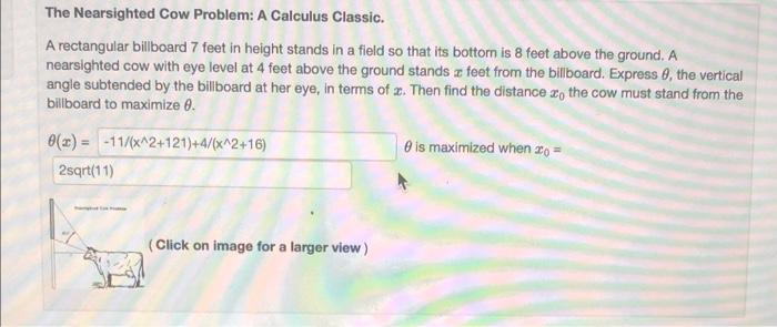 Solved The Nearsighted Cow Problem: A Calculus Classic. A | Chegg.com