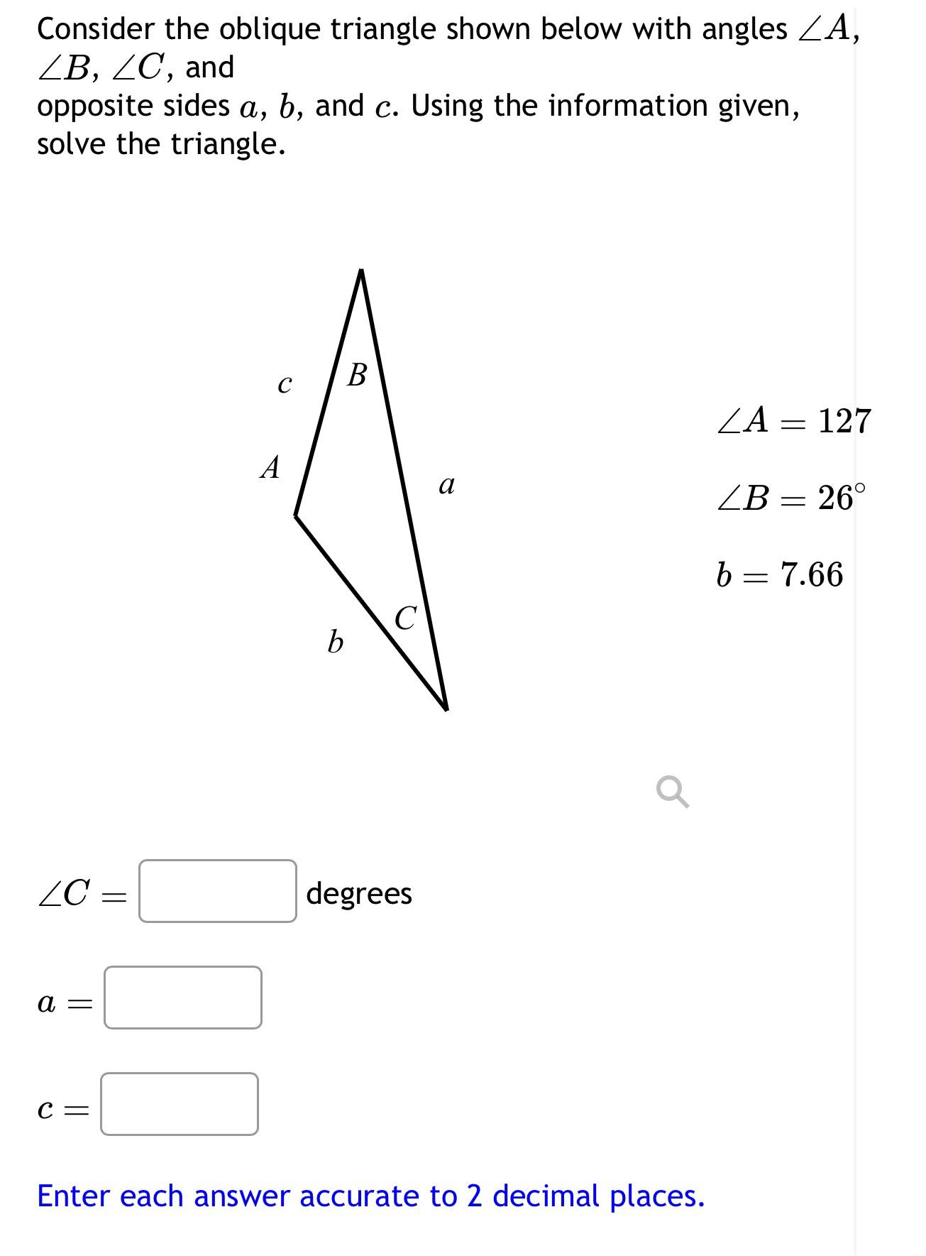 Solved Consider the oblique triangle shown below with angles | Chegg.com