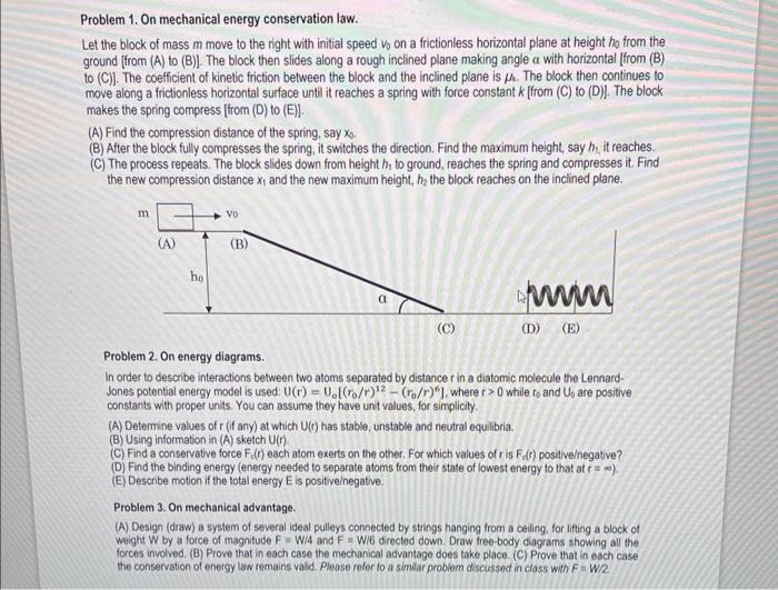 Solved Problem 1. On mechanical energy conservation law. Let | Chegg.com