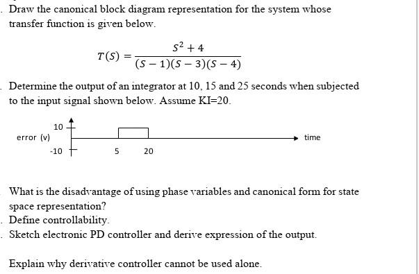 Solved Draw the canonical block diagram representation for | Chegg.com