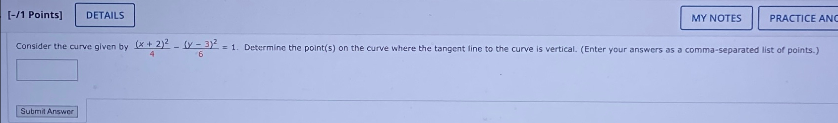 Solved [-/1 ﻿Points]Consider the curve given by | Chegg.com