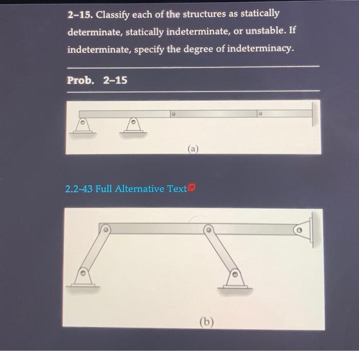 Solved 2-15. Classify each of the structures as statically | Chegg.com