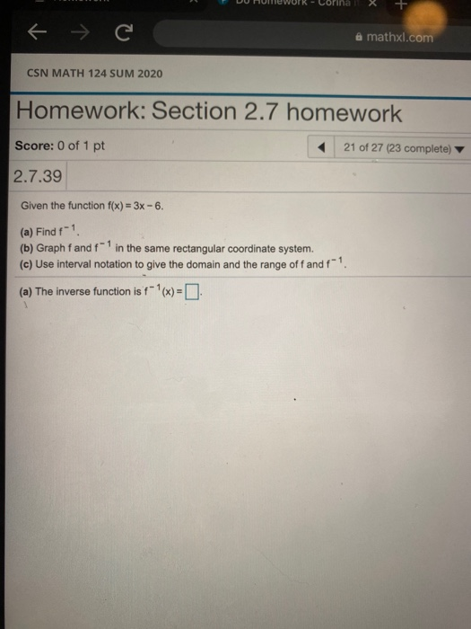 Solved Corina + → C & mathxl.com CSN MATH 124 SUM 2020 | Chegg.com