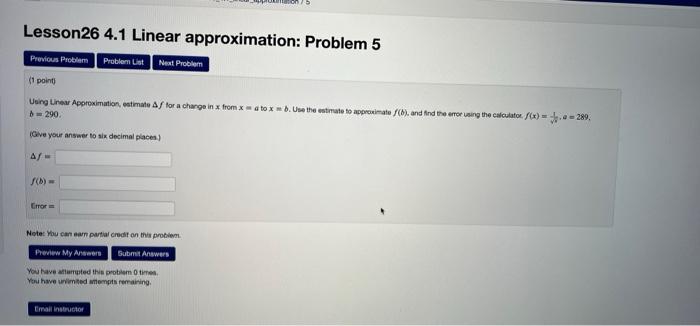 Solved Lesson 26 41 Linear Approximation Problem 5 Prelous 3367