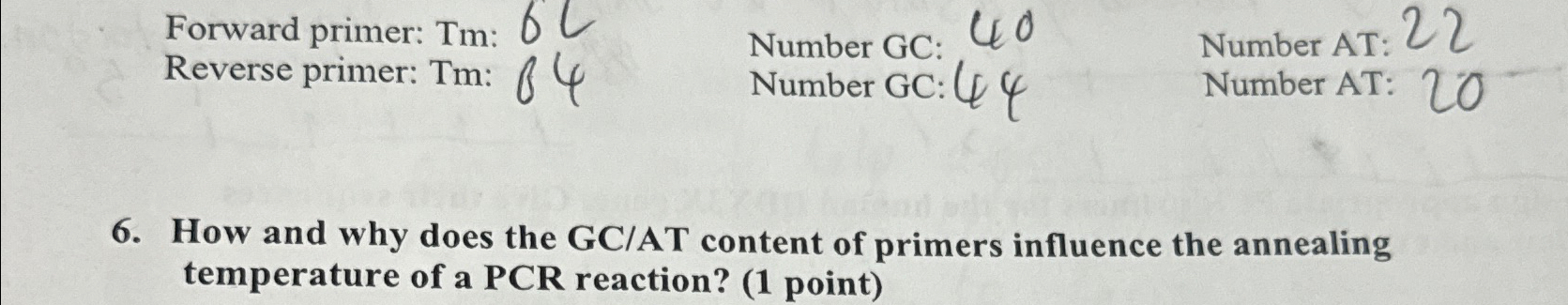 Solved Forward primer: Tm ﻿:Reverse primer: Tm ﻿:Number | Chegg.com