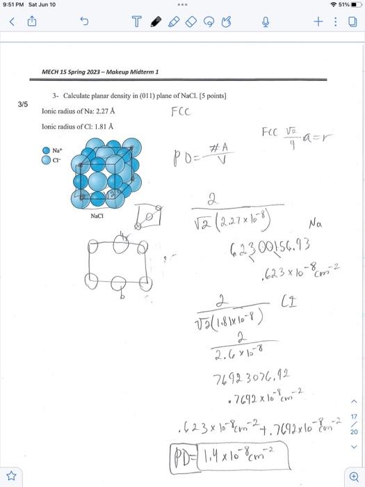 Solved 3- Calculate planar density in (011) plane of NaCl. | Chegg.com Solved 3- Calculate planar density in (011) plane of NaCl. | Chegg.com