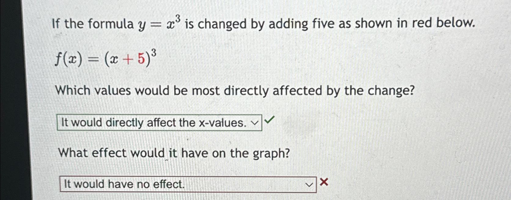 Solved If the formula y=x3 ﻿is changed by adding five as | Chegg.com