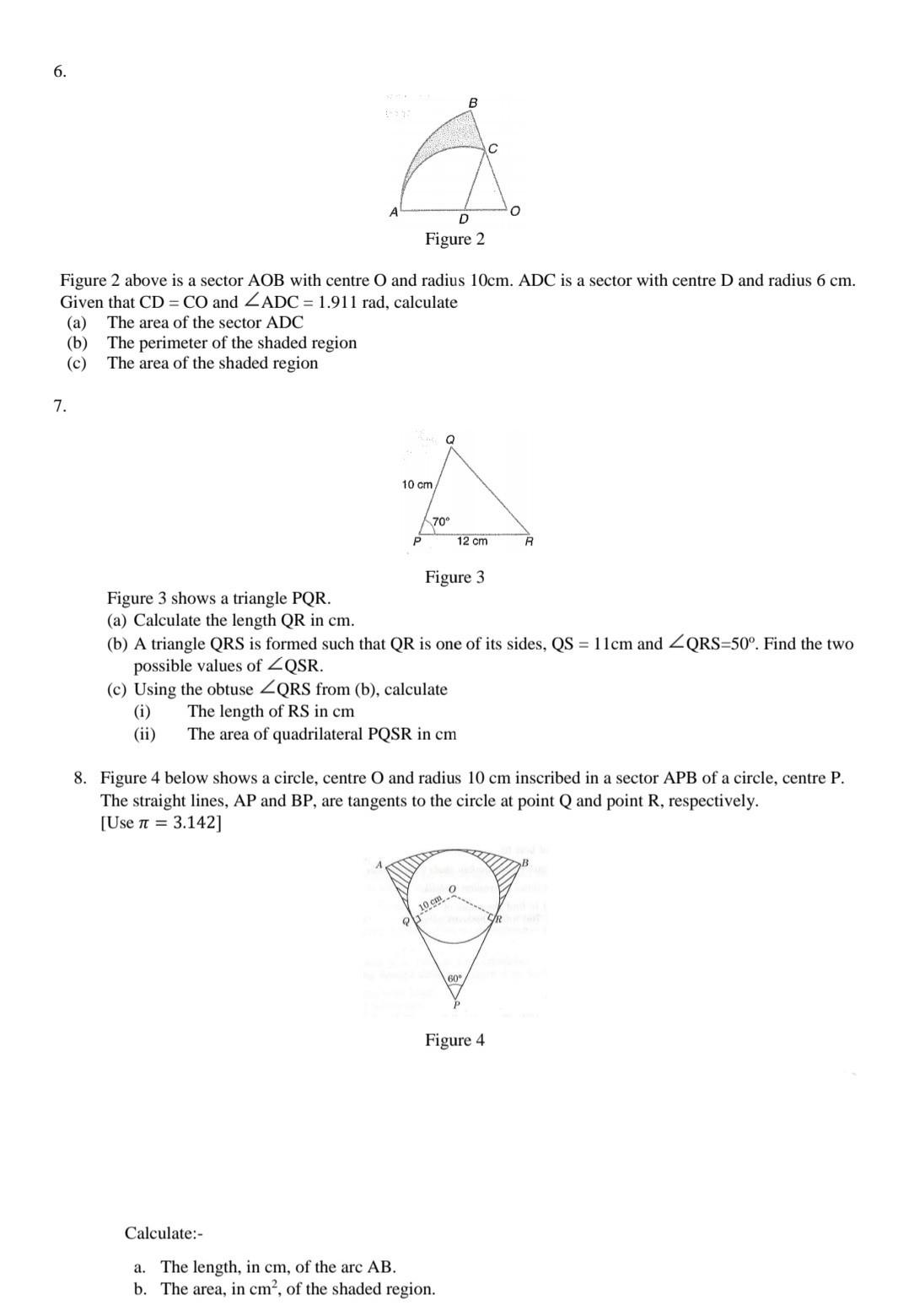 Solved 6. A D Figure 2 Figure 2 above is a sector AOB with | Chegg.com