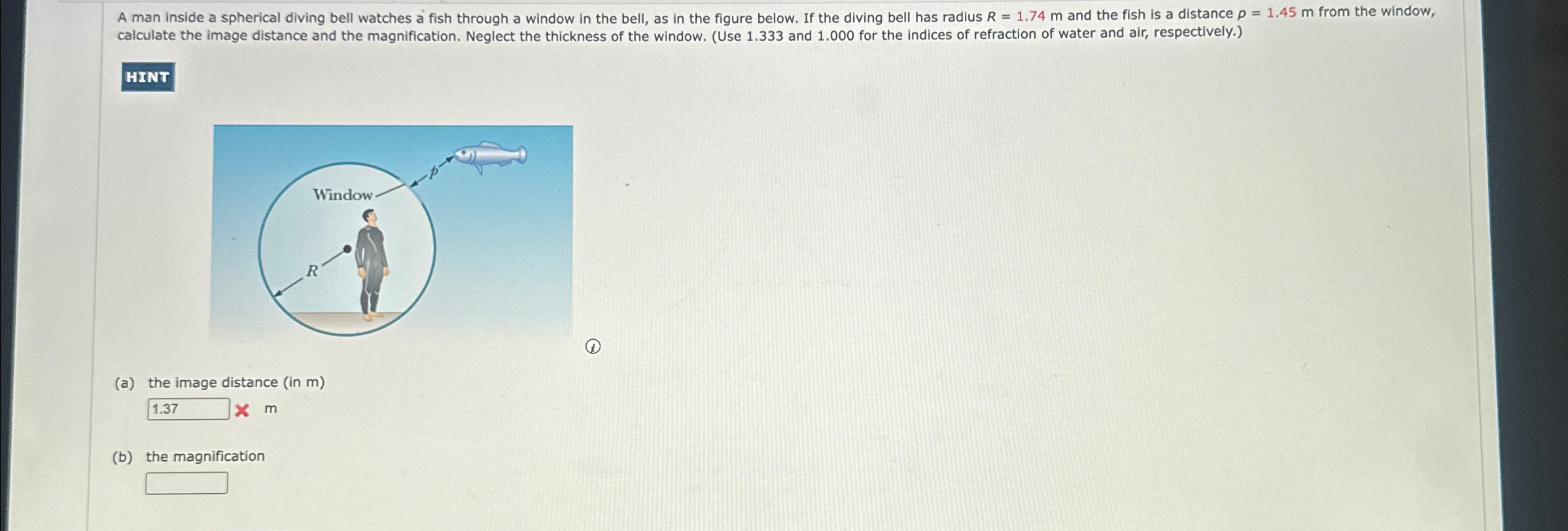 calculate the image distance and the magnification. | Chegg.com
