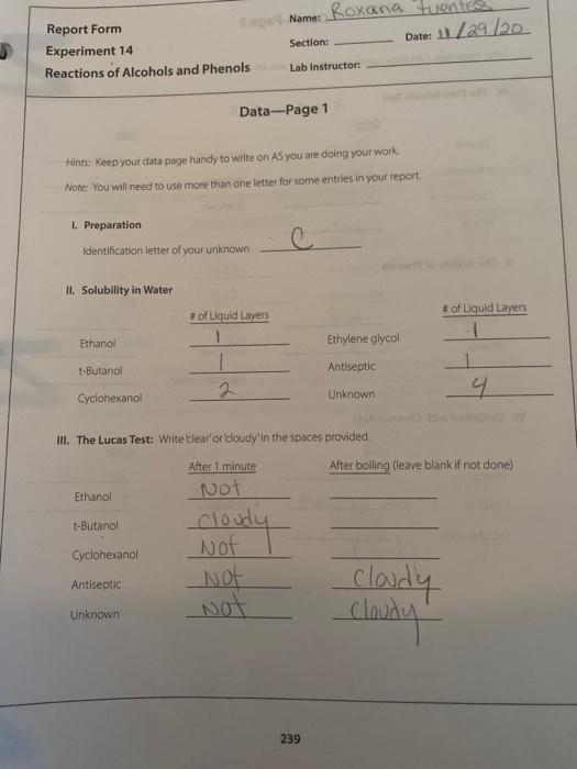 Solved Date: Report Form Name: Experiment 14 Section: | Chegg.com