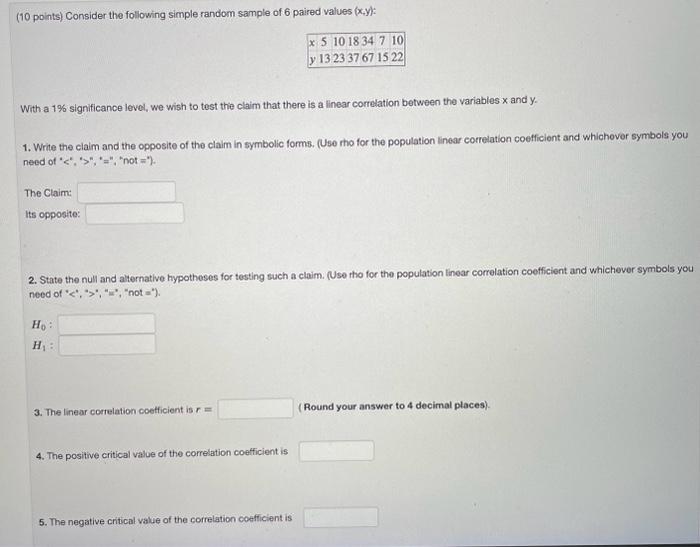 (10 points) Consider the following simple random | Chegg.com