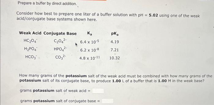 Solved Prepare a buffer by direct addition. Consider how | Chegg.com
