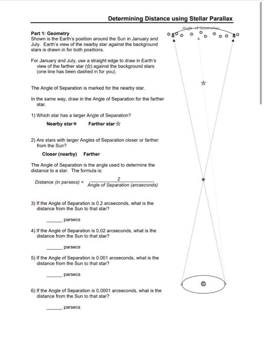 Solved Determining Distance using Stellar Parallax Part 1: | Chegg.com