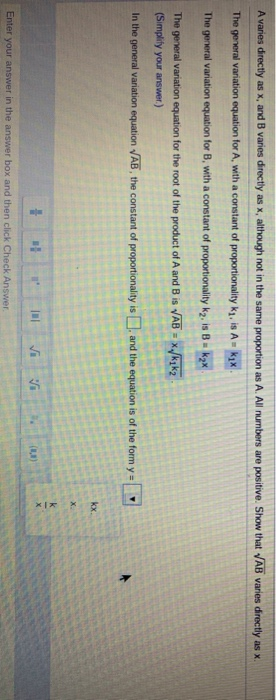 Solved A varies directly as x, and B varies directly as x, | Chegg.com