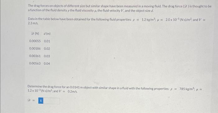 Solved The Drag Forces On Objects Of Different Size But