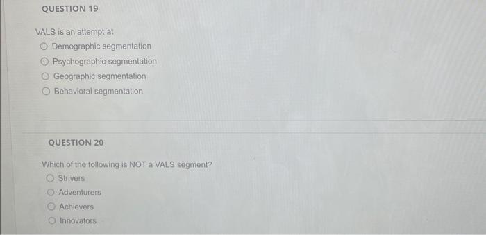 Solved VALS is an attempt at Demographic segmentation | Chegg.com