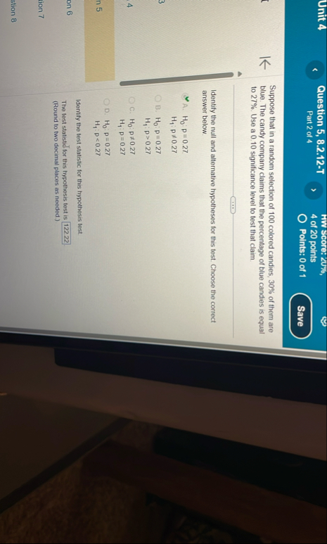 Solved Unit 4Question 5, 8.2.12-TPart 2 ﻿of 44 ﻿of 20 | Chegg.com