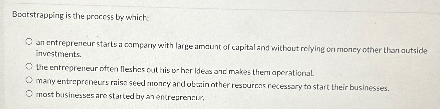 Solved Bootstrapping is the process by which:an entrepreneur | Chegg.com