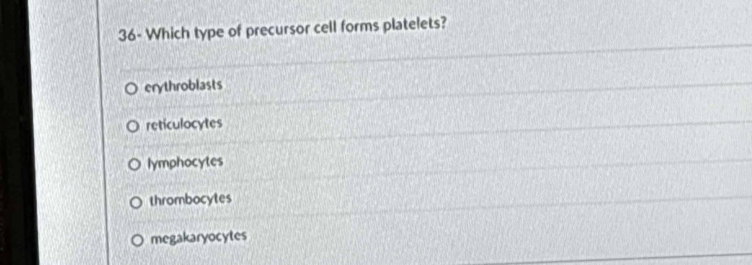 Solved 36- ﻿Which type of precursor cell forms | Chegg.com