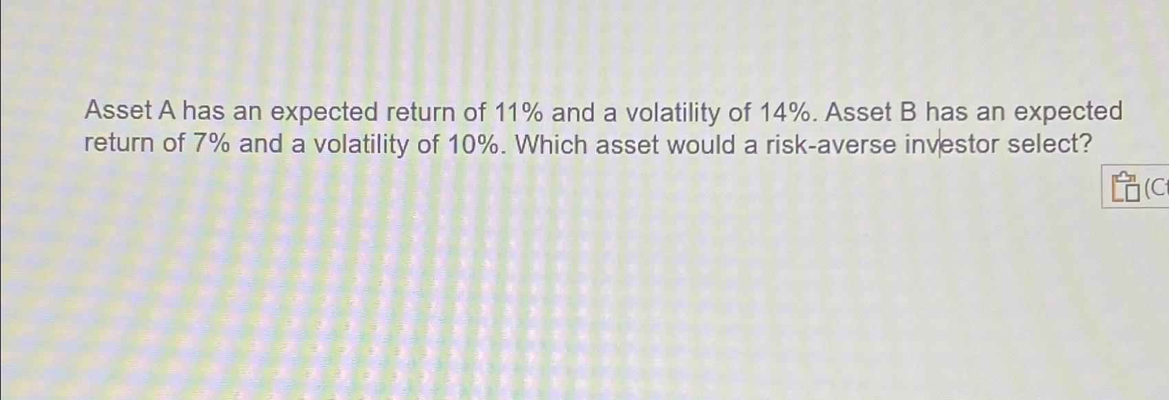 Solved Asset A has an expected return of 11% ﻿and a | Chegg.com