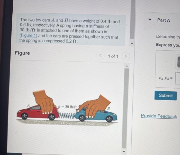 Solved The two toy cars A and B have a weight of 0.4lb and | Chegg.com