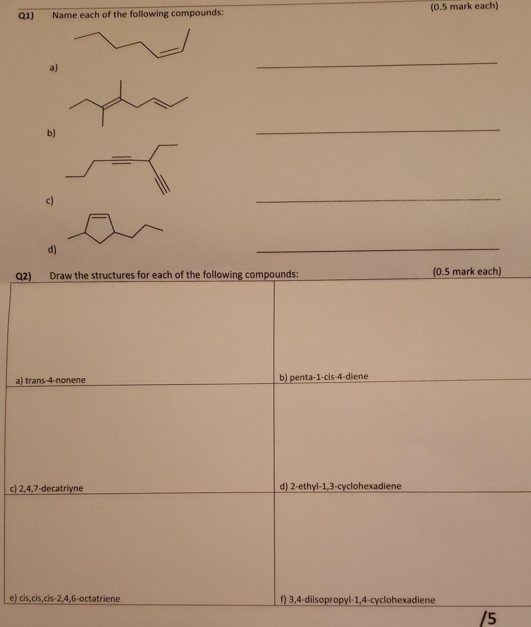 Solved Q1) Name each of the following compounds: (0.5 mark | Chegg.com