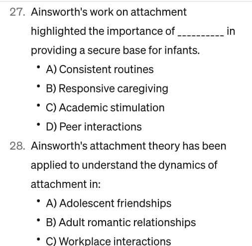 Solved Ainsworth's work on attachment highlighted the | Chegg.com