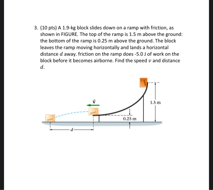 Solved 3. (10 pts) A 1.9-kg block slides down on a ramp with | Chegg.com