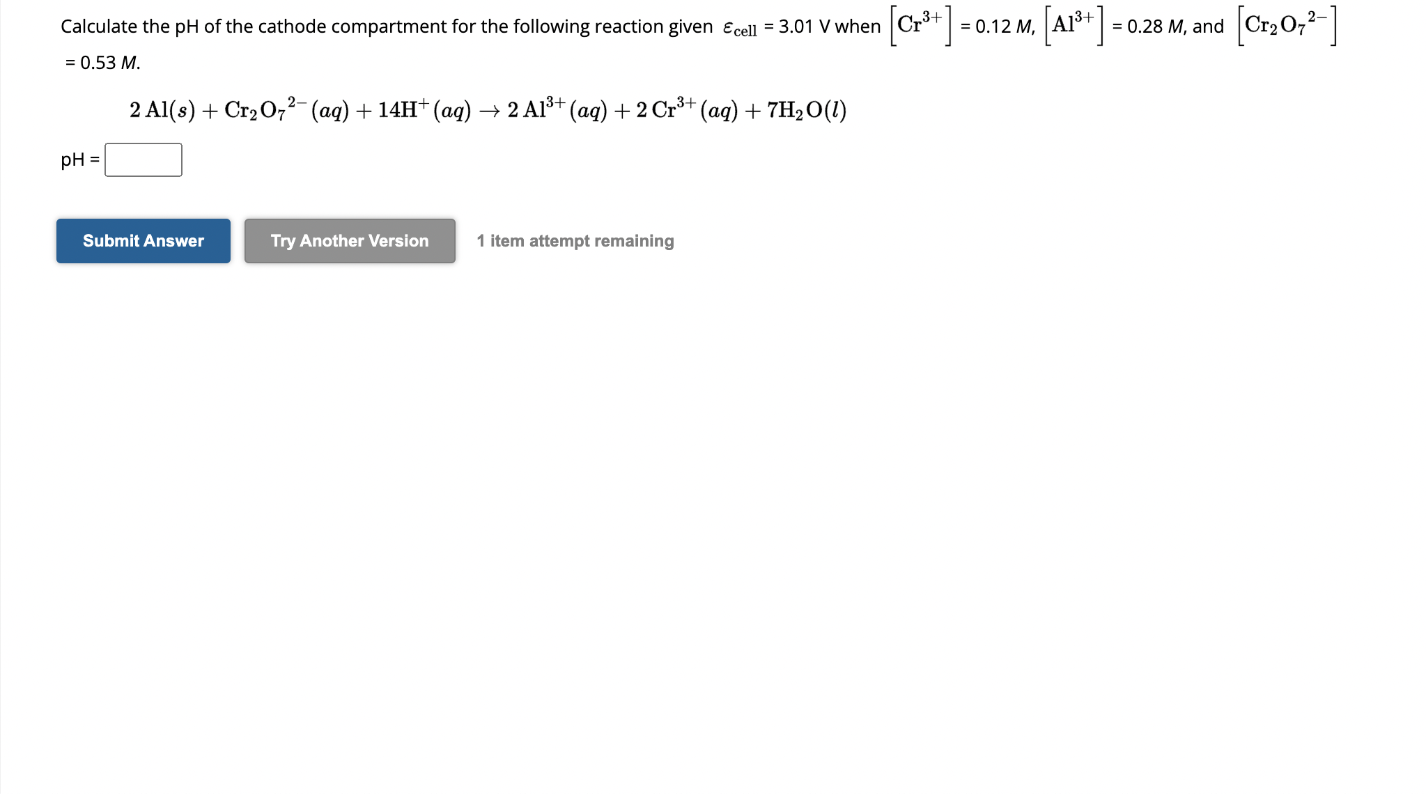 Solved Calculate the pH ﻿of the cathode compartment for the | Chegg.com