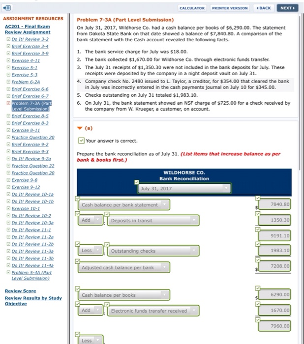 Solved CALCULATOR PRINTER VERSION « BACK NEXT Problem 7-3A | Chegg.com