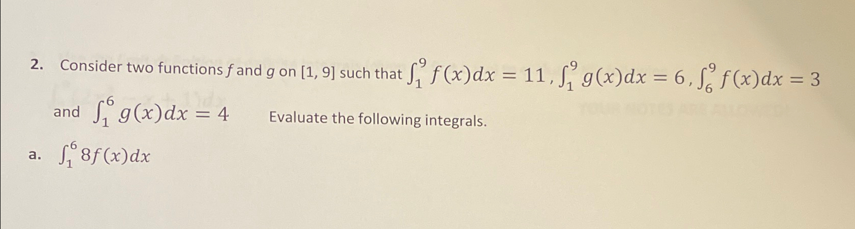 Solved Consider two functions f ﻿and g ﻿on 1,9 ﻿such that | Chegg.com