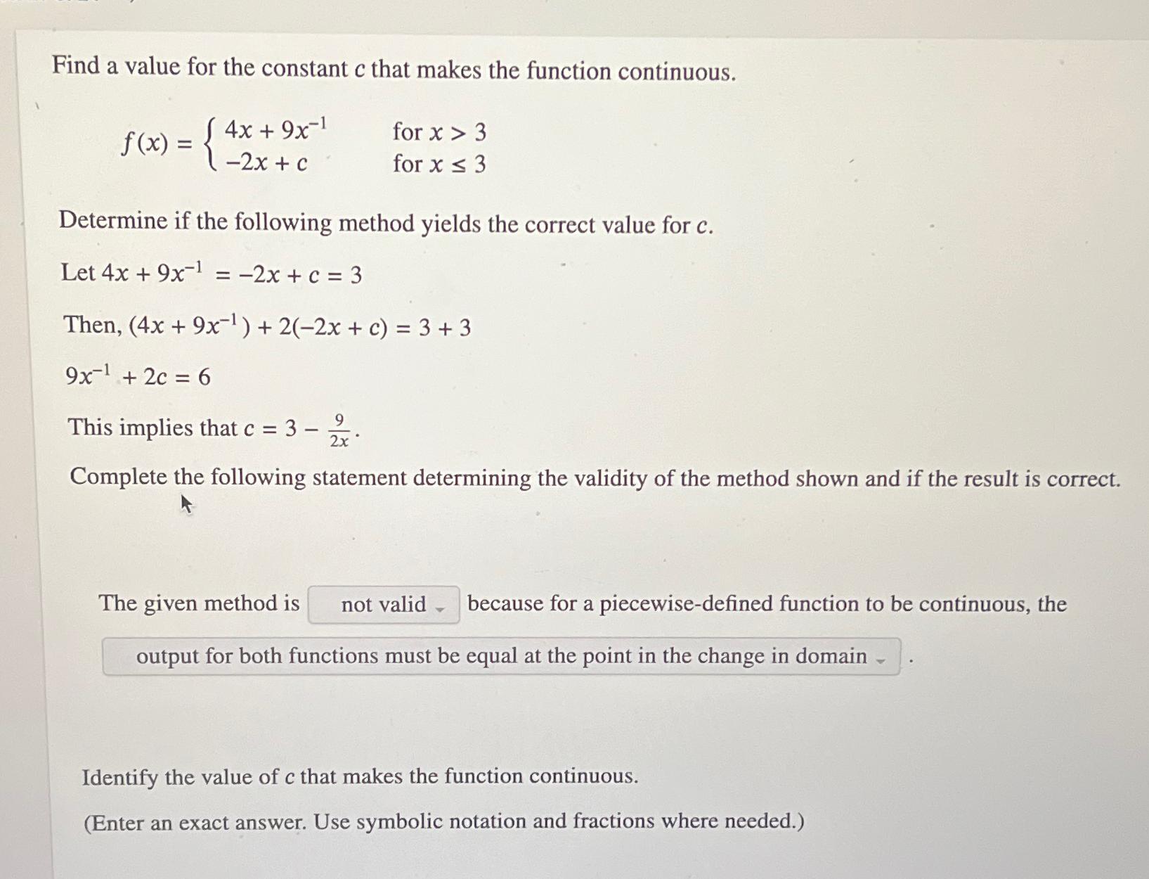 Solved Find a value for the constant c ﻿that makes the | Chegg.com