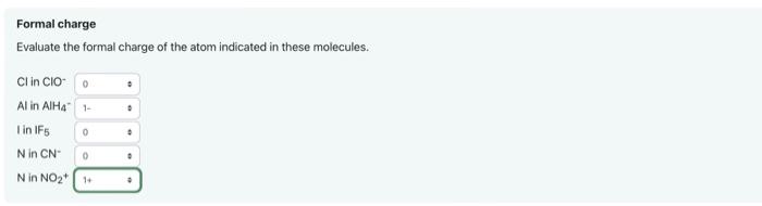 Solved Formal charge Evaluate the formal charge of the atom | Chegg.com